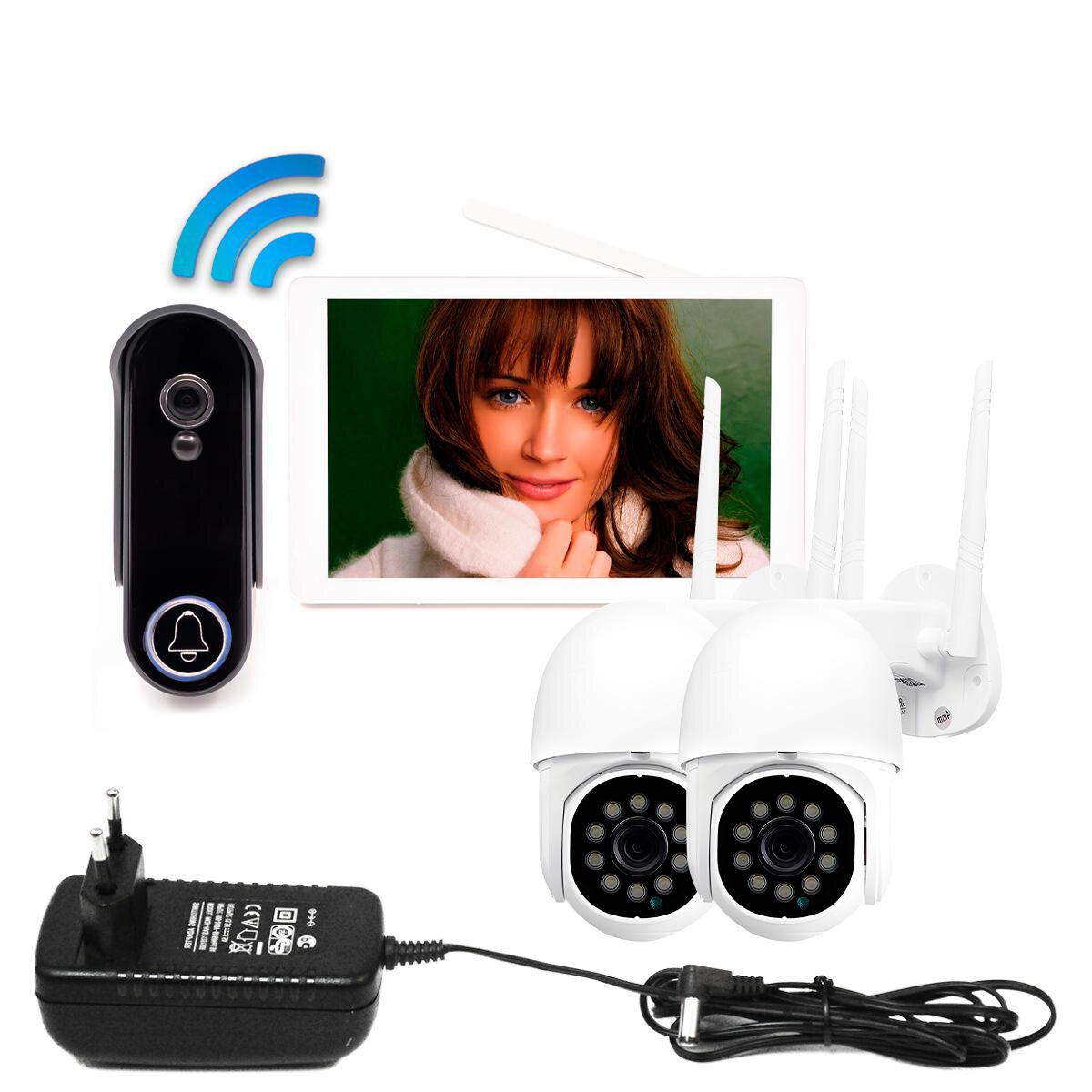 Цветной Wi-Fi HD домофон на батарее TUYA и ДВЕ уличные 5mp поворотные WiFi IP камеры наблюдения Sky-Net 1100-Tuya (1+2)-2.4G (C76953OK) + и WiFi бес