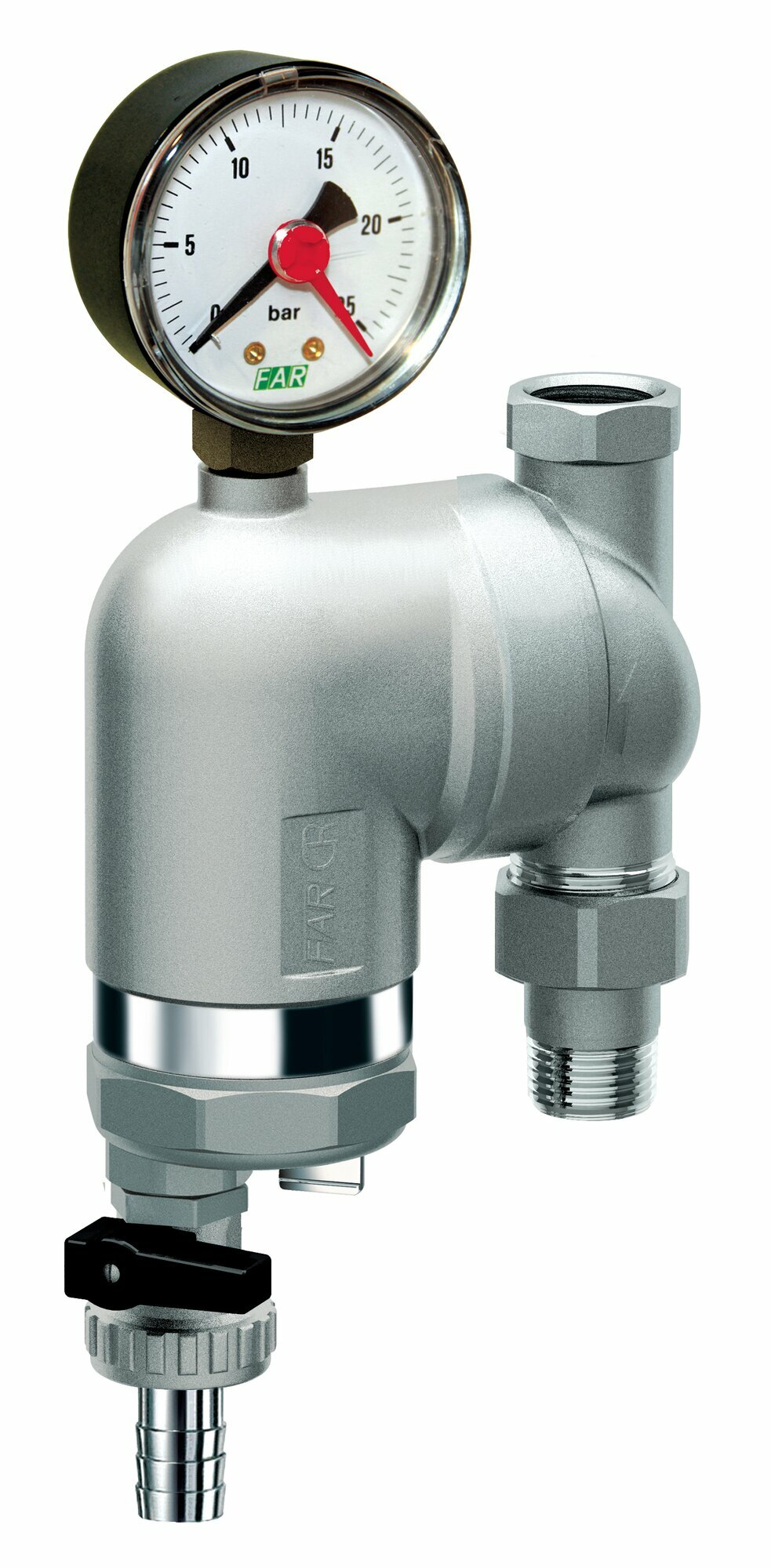 Far Фильтр 100мкм, с магнитными вставками, с манометром, Max: 95 °C, 25 бар, поворот. соед. 3/4" ВР-НР