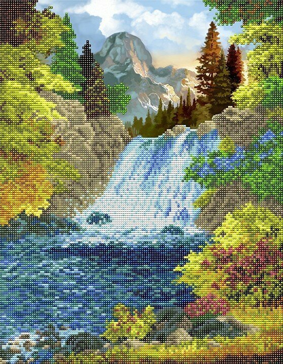 Ткань с рисунком для вышивания бисером Благовест К-3159 Источник, 30 х 40 см (Бисер в комплект не входит.)