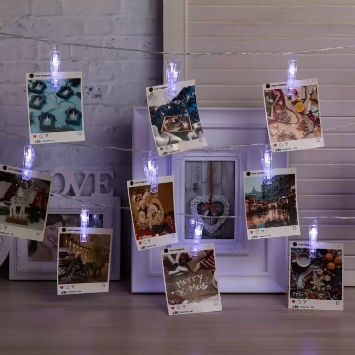 Гирлянда нить прищепки для украшения дома 4.5 м IP20 20 LED, свечение белое 220 В 4445720