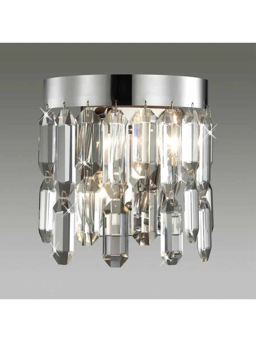 Настенный светильник newrgy lighting F6-ф200*H300Chrome, хром, прозрачный кристалл, цоколь Е14, свет нейтральный белый, для гостиной