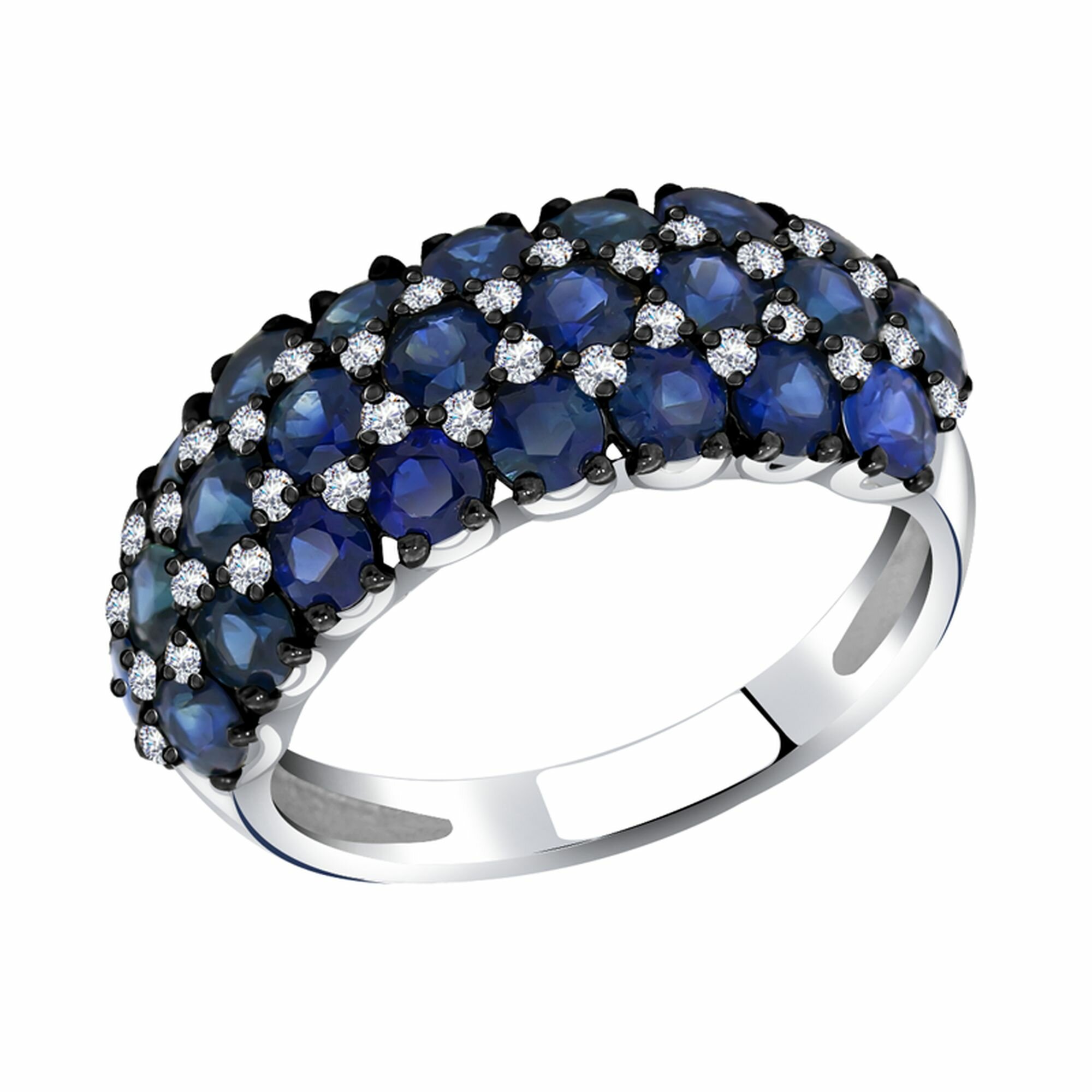 Кольцо дорожка, белое золото, 585 проба, сапфир, бриллиант