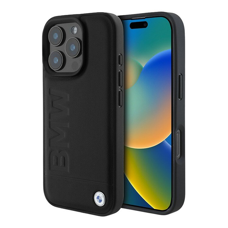 BMW кожаный чехол для iPhone 16 Pro Max, Signature Leather Logo imprint черный