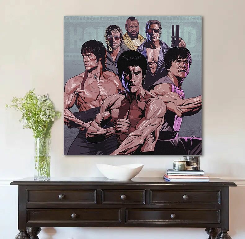 Картина "Бойцы MMA", на холсте, на подрамнике, дерево, 60x60 см