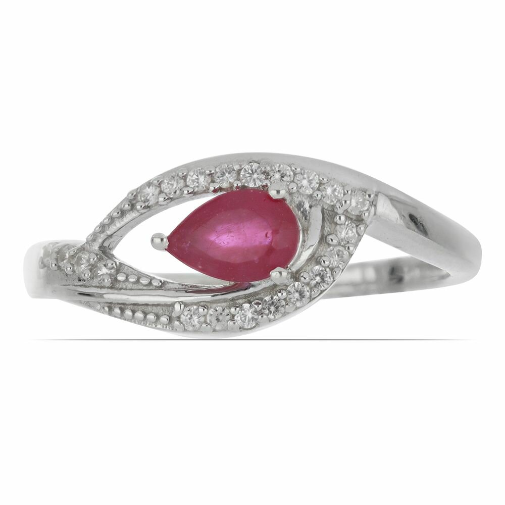 Кольцо, серебро, 925 проба, родирование, циркон, рубин