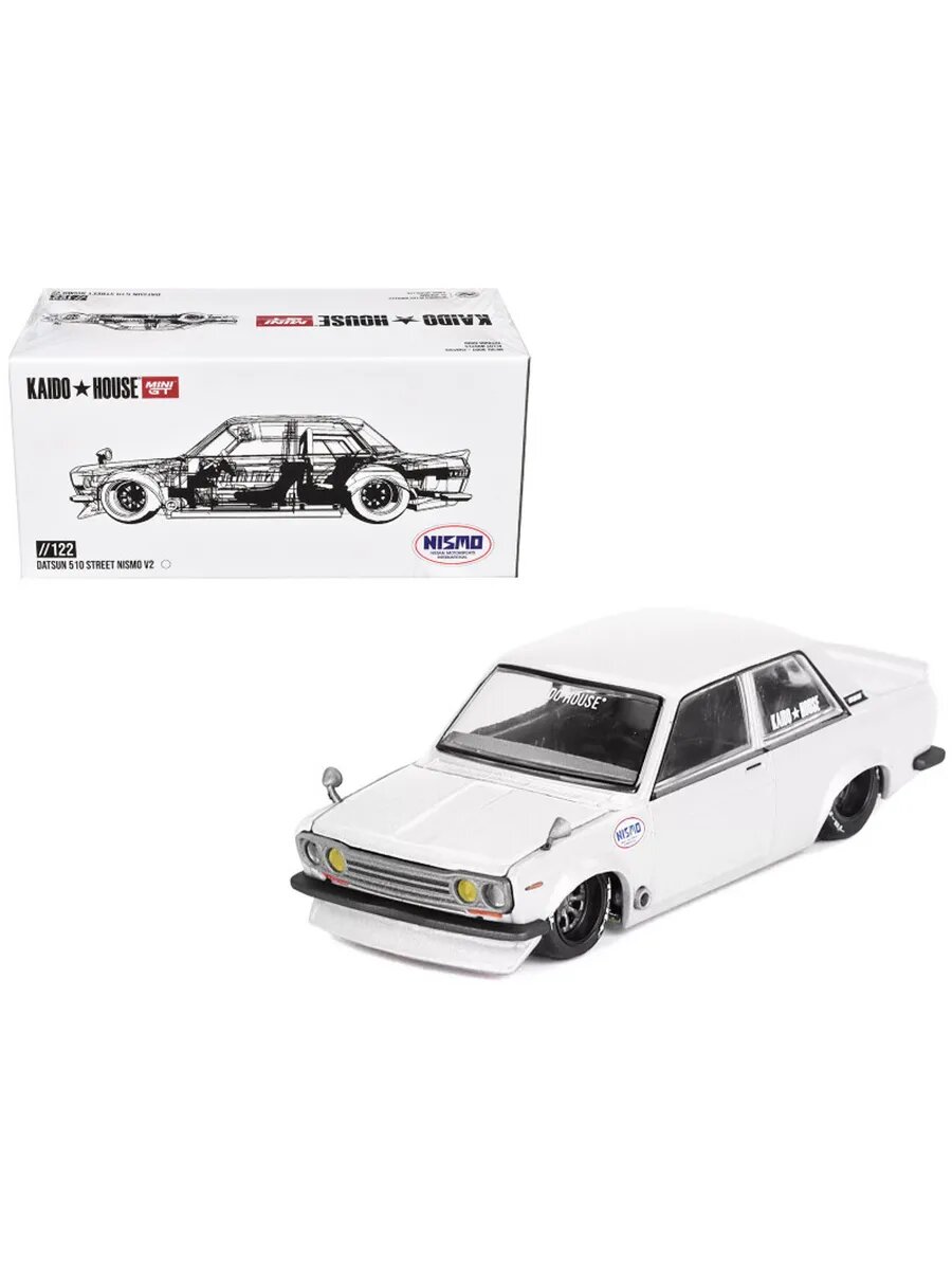 Коллекционная Premium машинка KAIDO HOUSE x Mini GT Datsun 510 Street Nismo V2 White (year 2024, KHMG122)