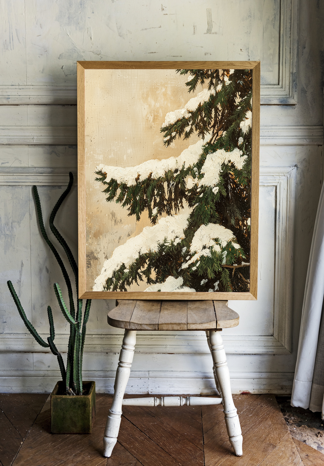 Постер "Зимняя ель в снегу" 60x90 без рамы