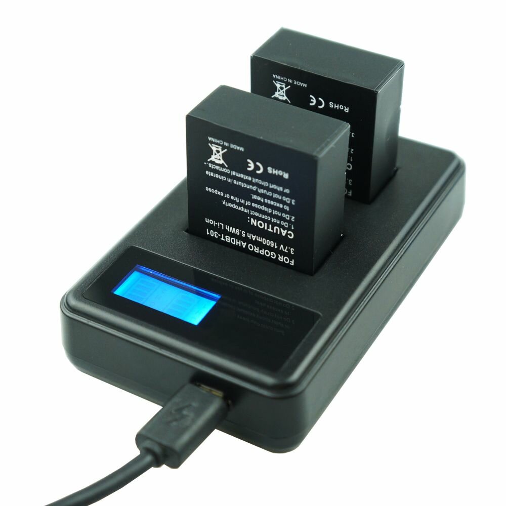 Комплект аккумуляторов AHDBT-301 и зарядное устройство с ЖК-экраном для камеры GoPro Hero 3 и Hero 3+