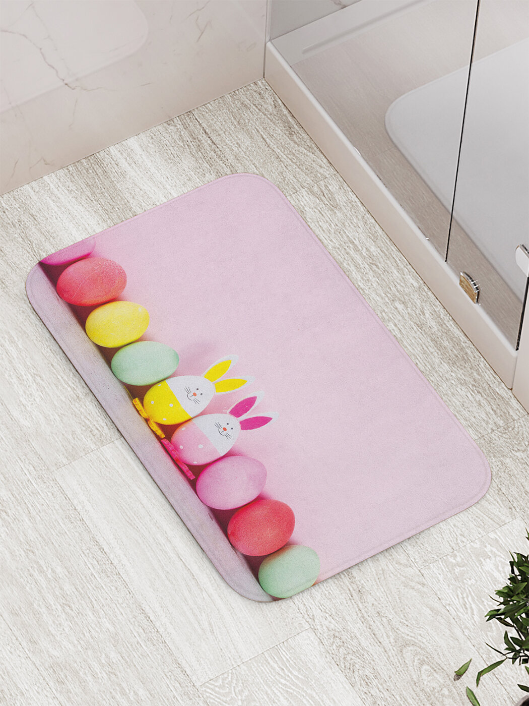 Коврик для ванной комнаты, туалета "Крашеные яйца и кролики" противоскользящий, 52х77 см, JoyArty