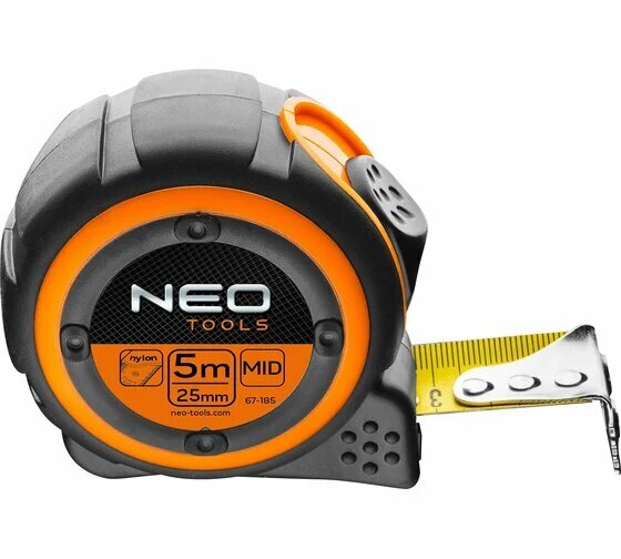 Рулетка NEO Tools двухкомпонентный корпус стальная нейлоновая лента 5 м x 25 мм магнит