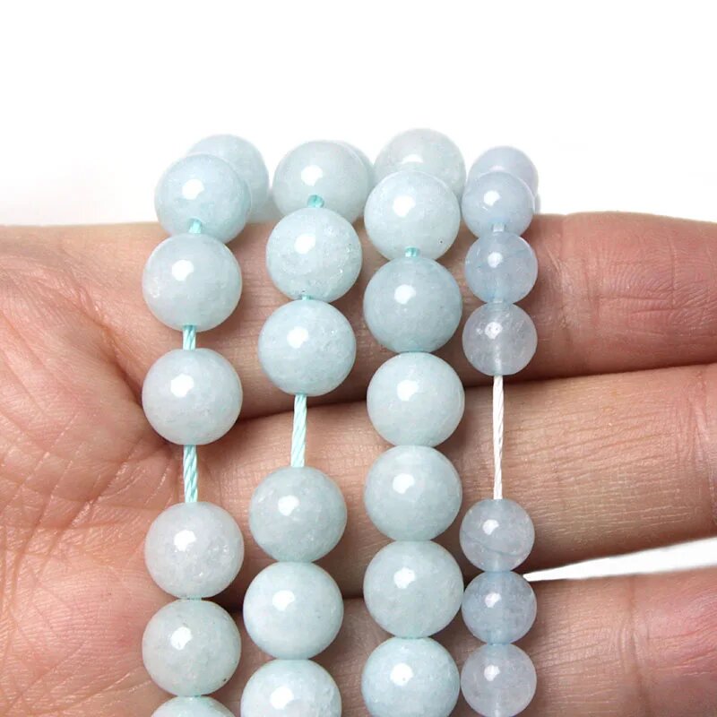 Бусины Аквамарин Халцедон серые синие 6-10 мм 8mm approx 46beads