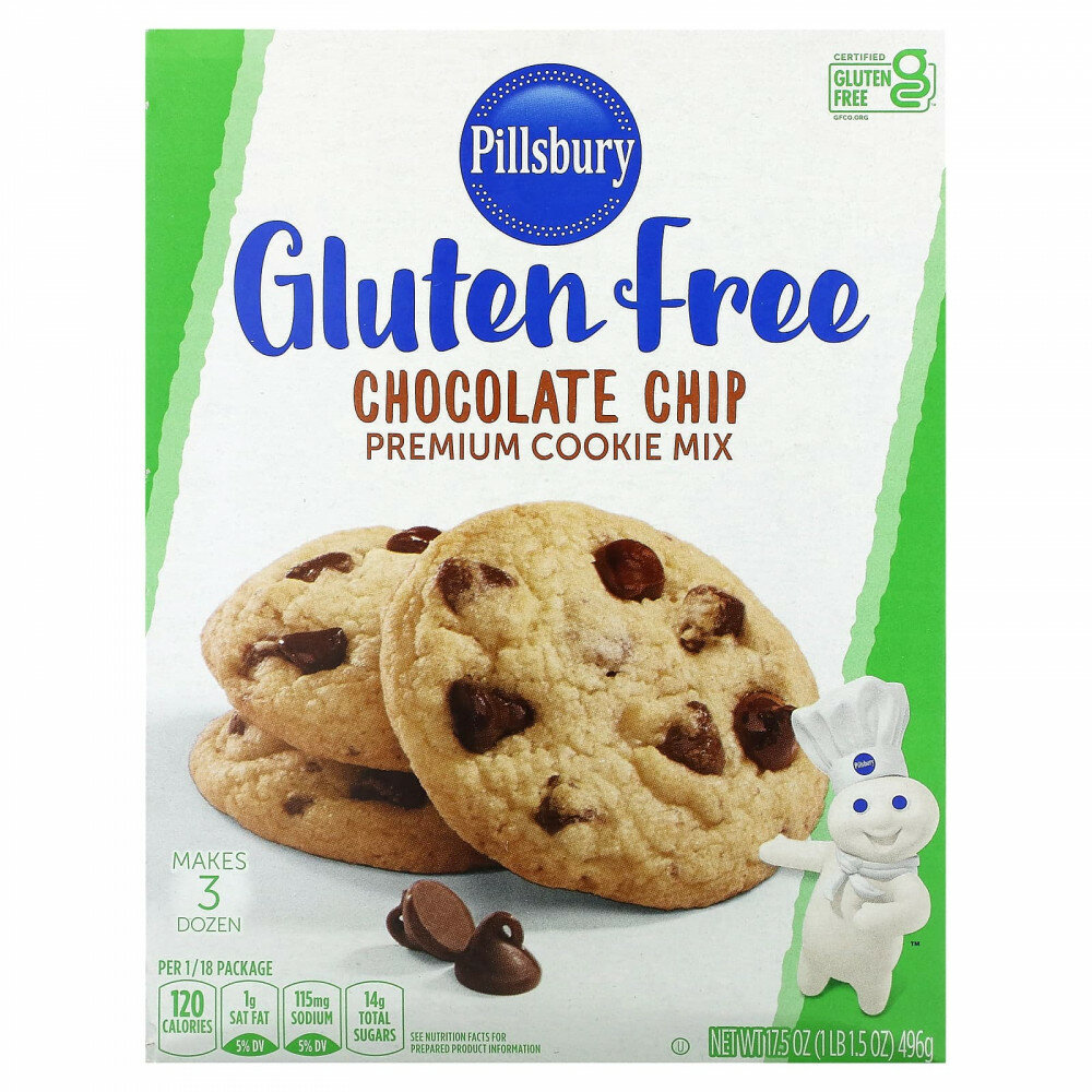 Pillsbury, Смесь для печенья с шоколадной крошкой премиального качества, без глютена, 496 г (17,5 унции)