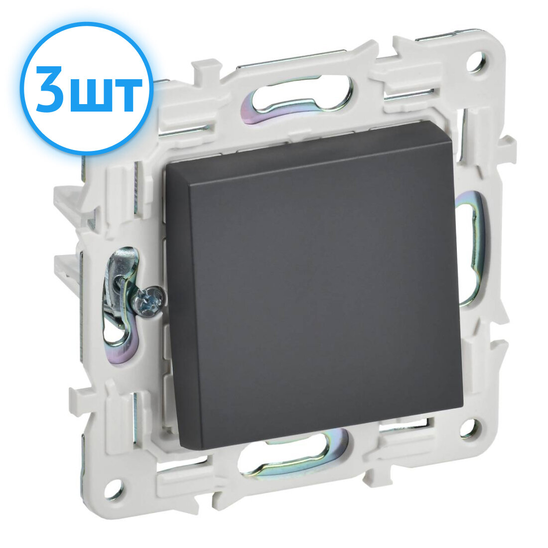 Механизм выключателя IEK SKANDY 1-клавишный 10А титан SK-V01T SK-V10-0-10-K48 (комплект из 3шт.)