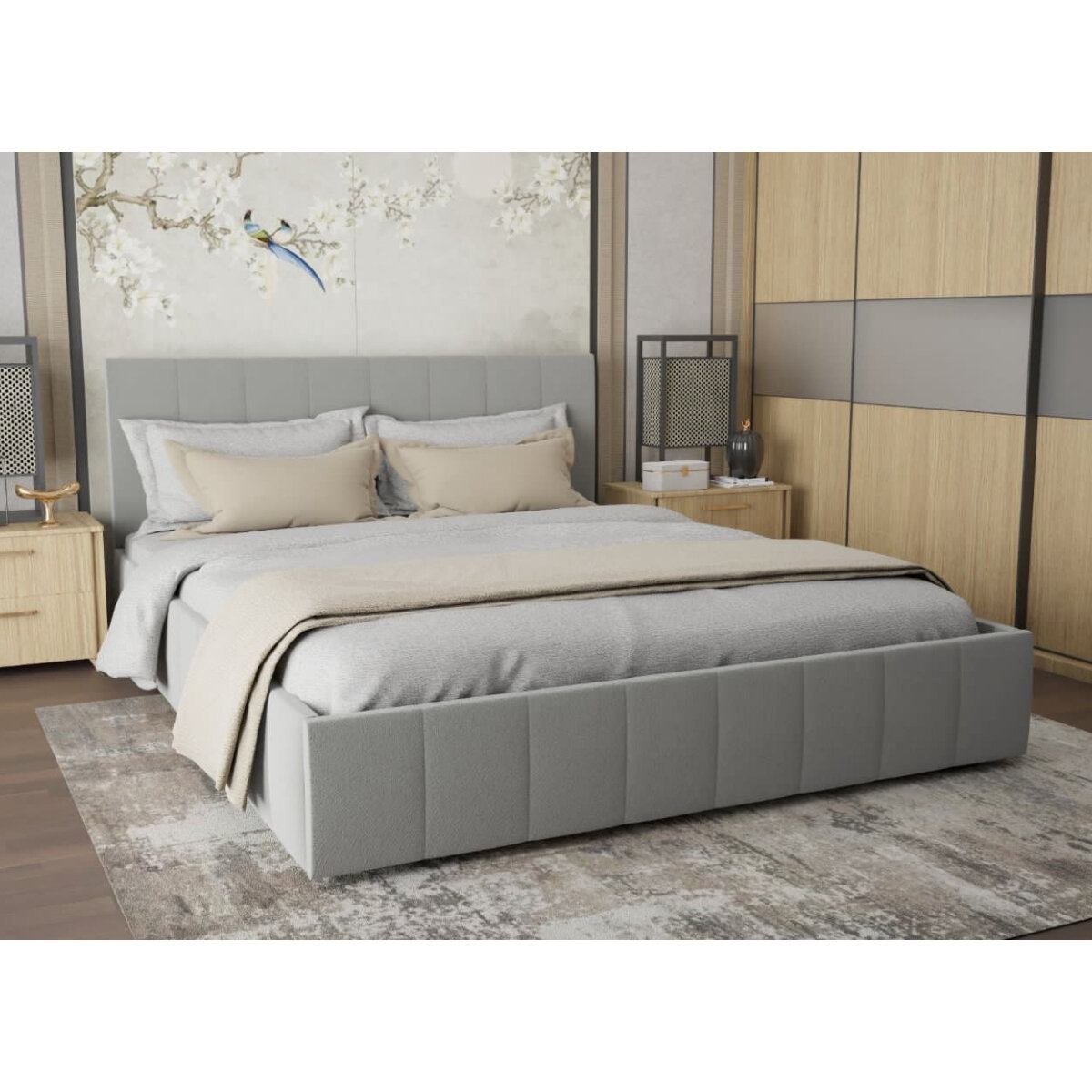 Кровать Пони, 160*200 см, светло серая, мягкое изголовье, Крона Мебель