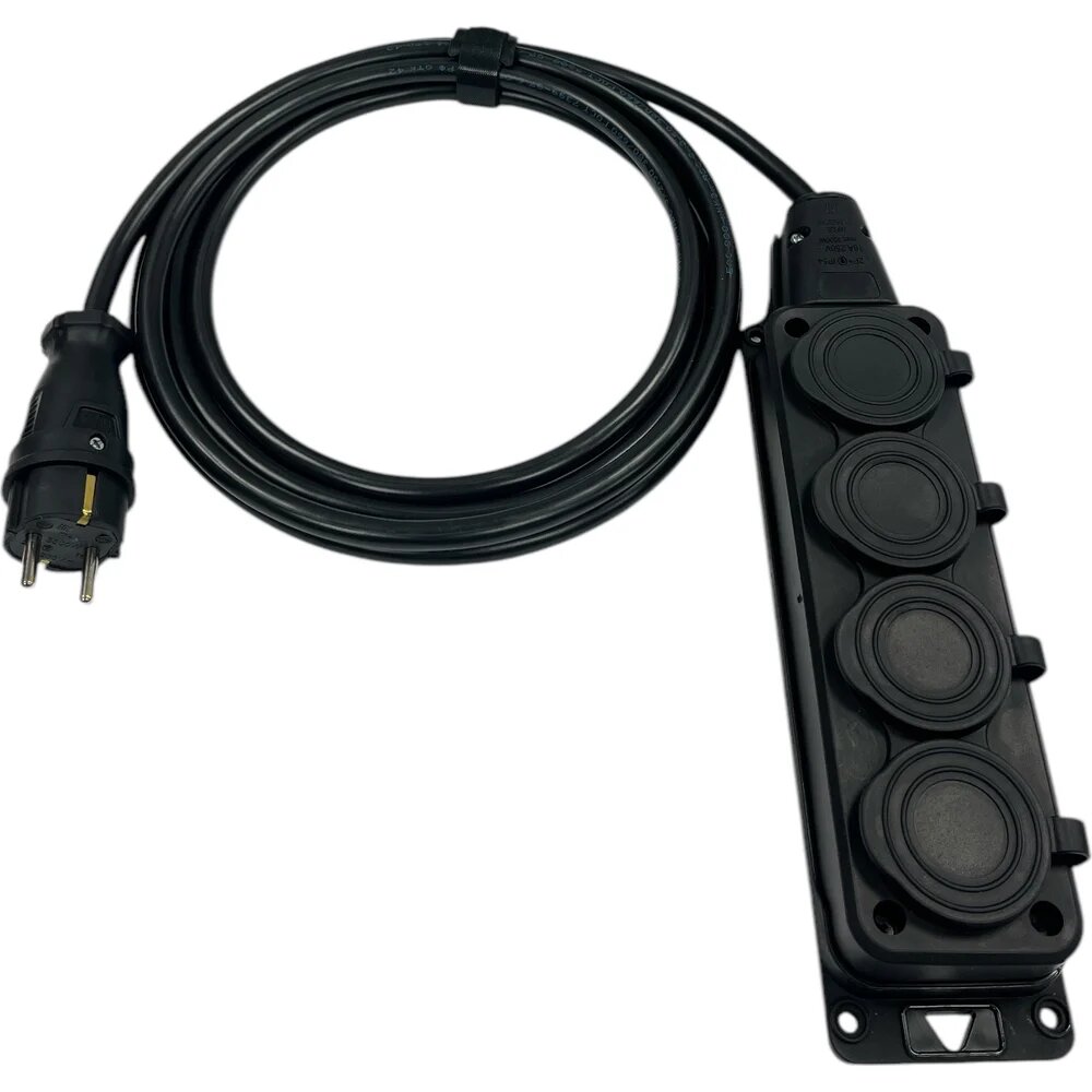 Удлинитель силовой iTOK тип SU серии iCONNECT COLOR с заземлением КГтп-ХЛ 3x2,5 мм 4 гнезда IP54 ГОСТ цвет черный 5 м i-CONNECT-COLOR-SU-KG-325-4-54-5-BLACK