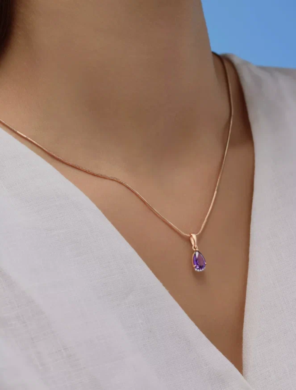 Подвеска Argentum, серебро, 925 проба, золочение, фианит, аметист синтетический