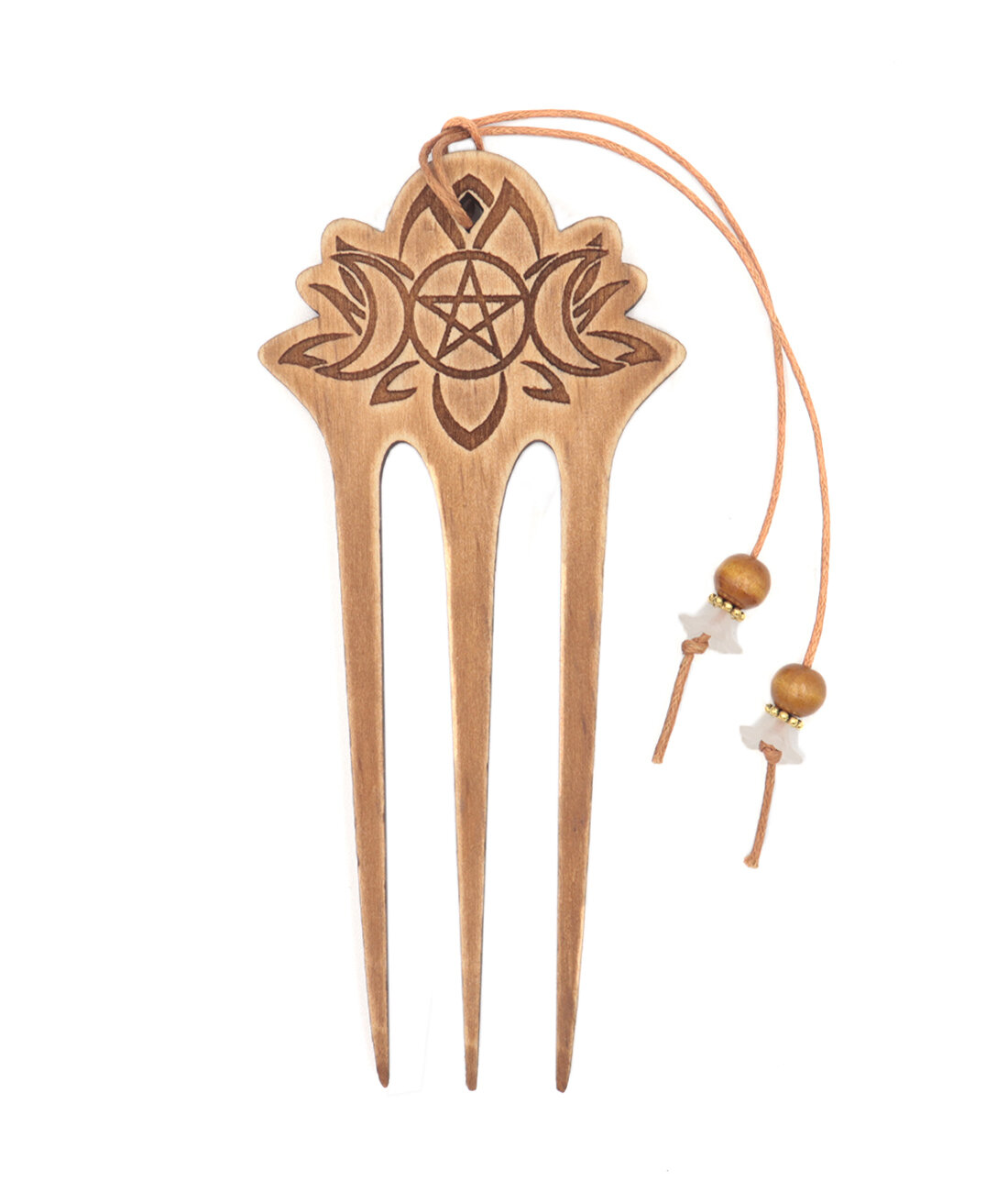 Заколка-гребень для волос деревянная викканская SILVARIE, "Троелуние - Символ Богини"
