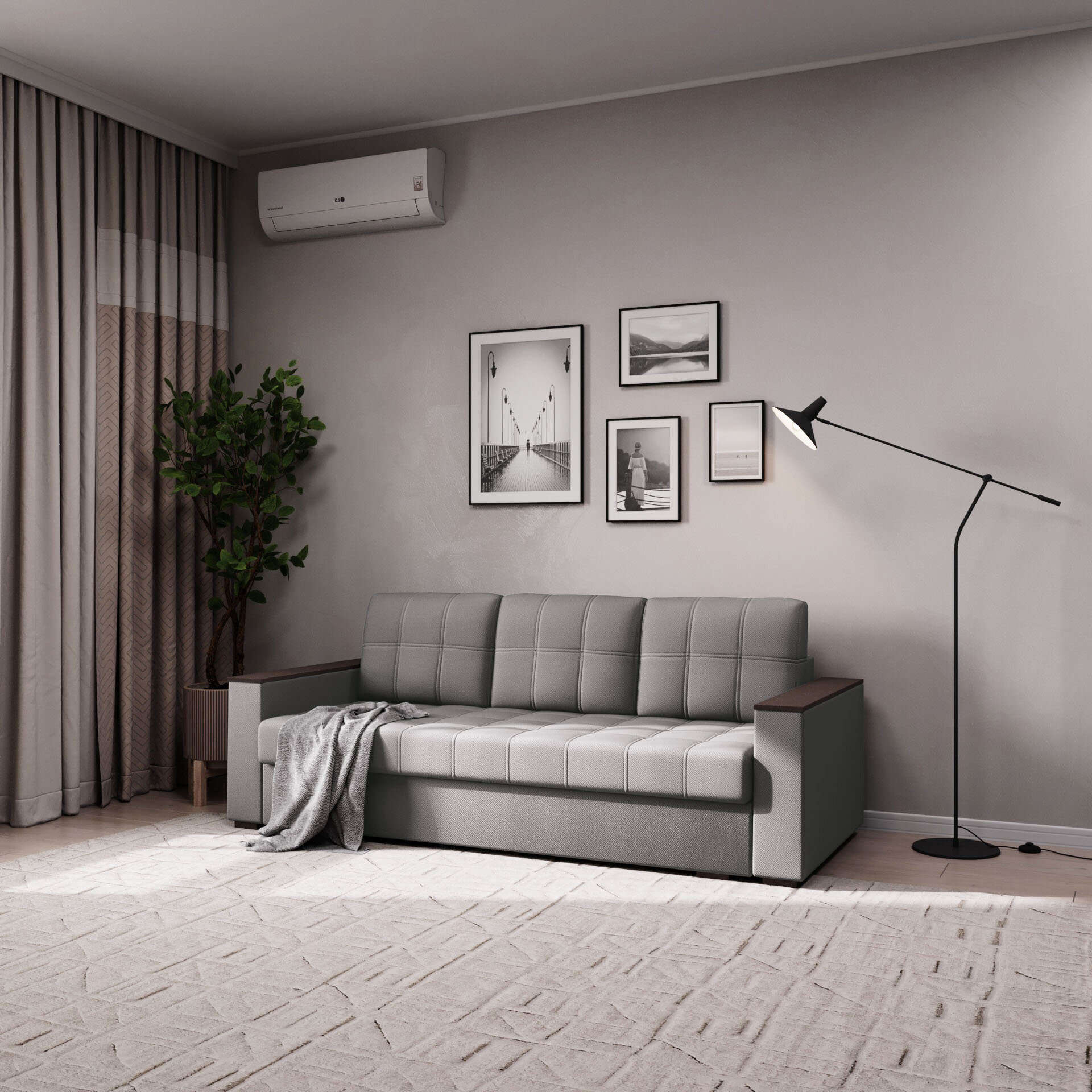 Прямой диван Атланта, D@E, ППУ, еврокнижка,140, велюр амиго грей