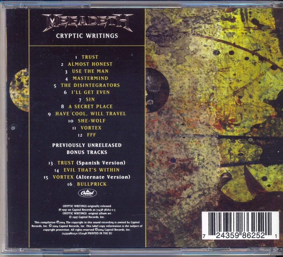 MEGADETH - Cryptic Writings (2006 Remaster) 1997 г. Компакт диск — фото 1