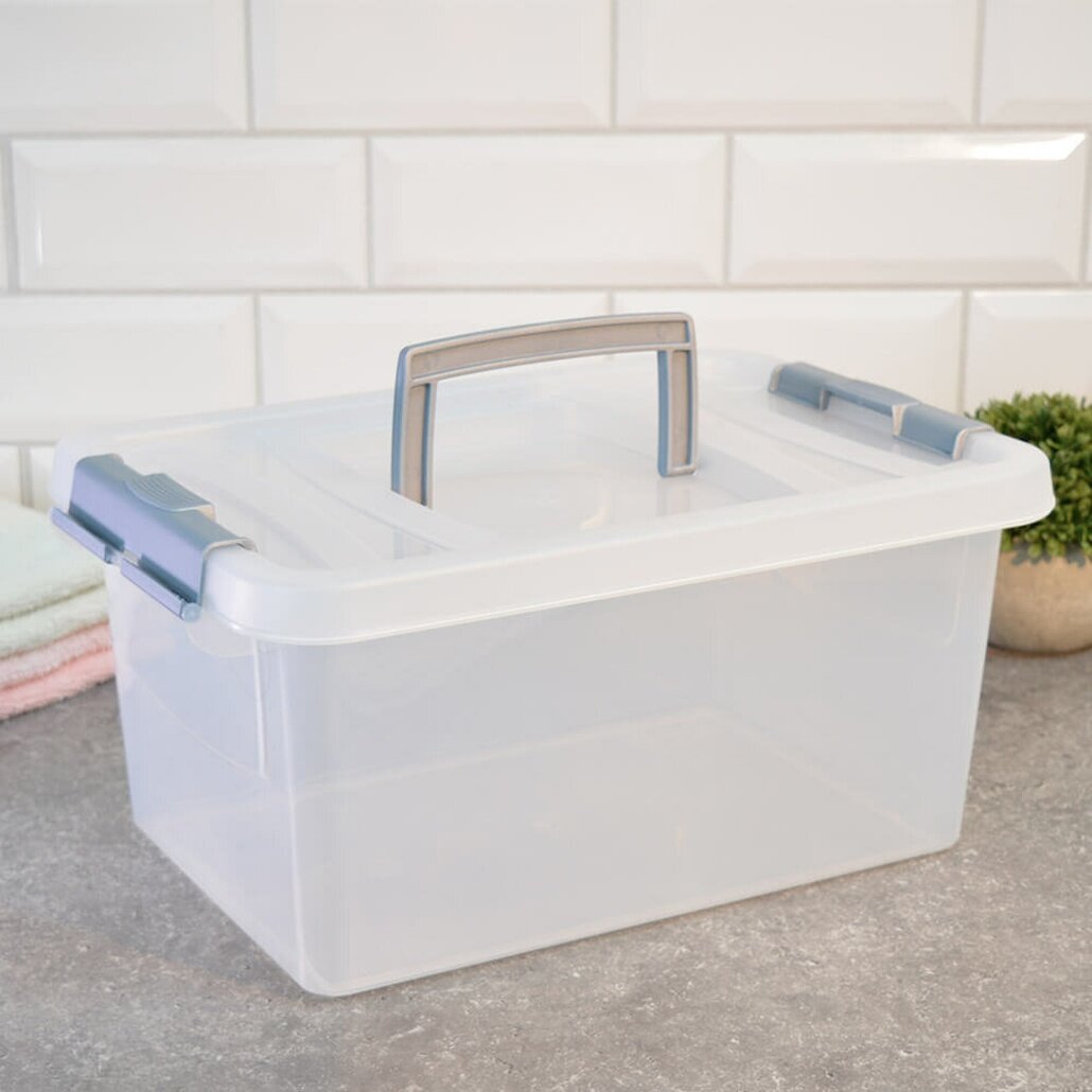 Контейнер пластиковый универсальный 8л, прозрачный, с крышкой и ручкой, для хранения дома