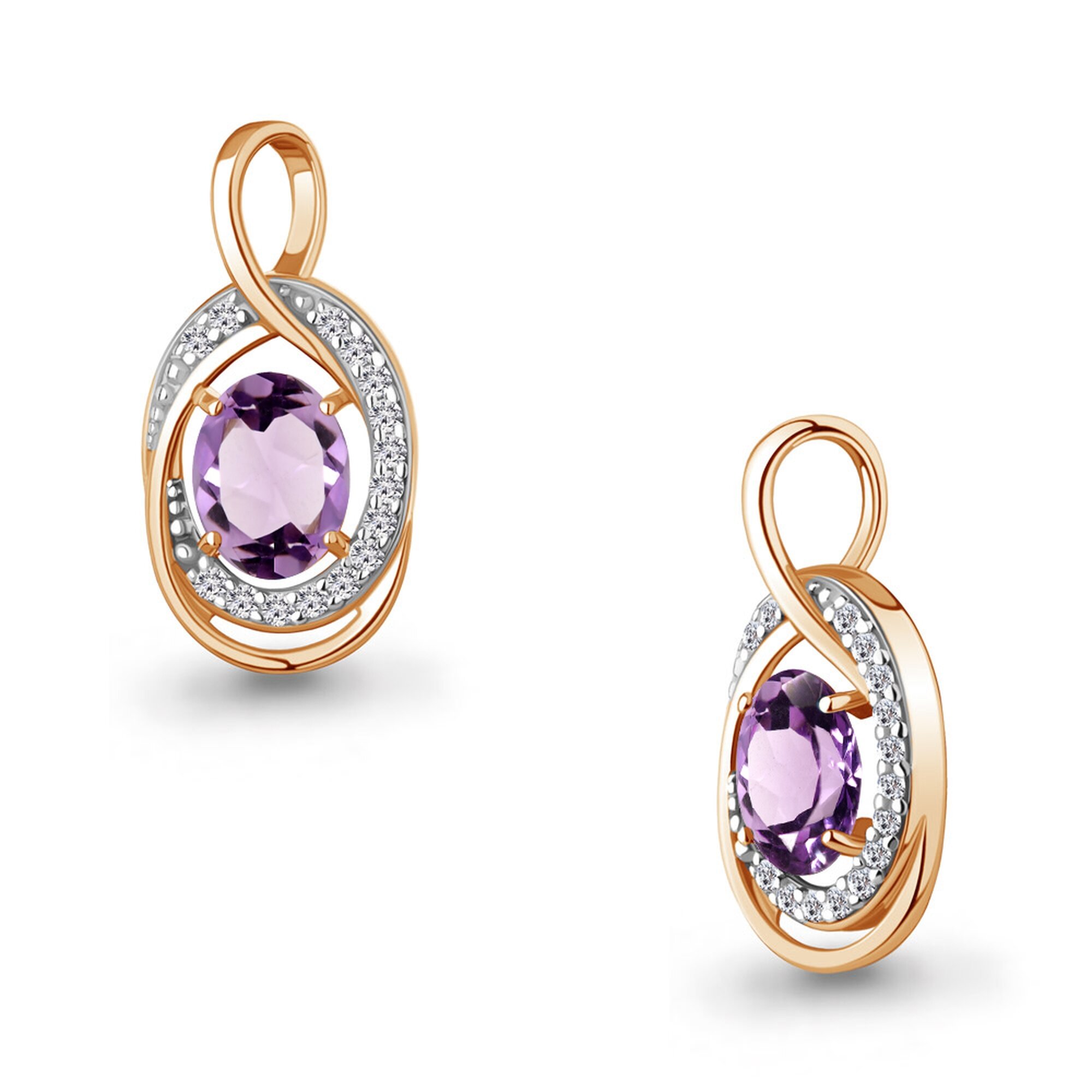 Подвеска, серебро, 925 проба, золочение, аметист, фианит