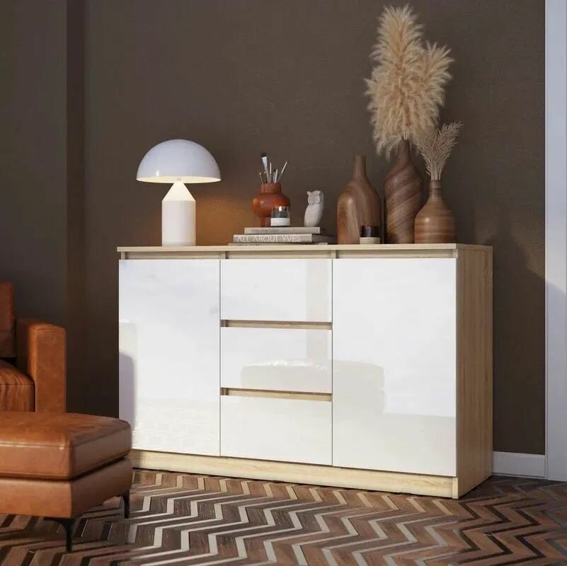 Комод Челси 1200 2 двери 3 ящика Белый глянец/Дуб сонома