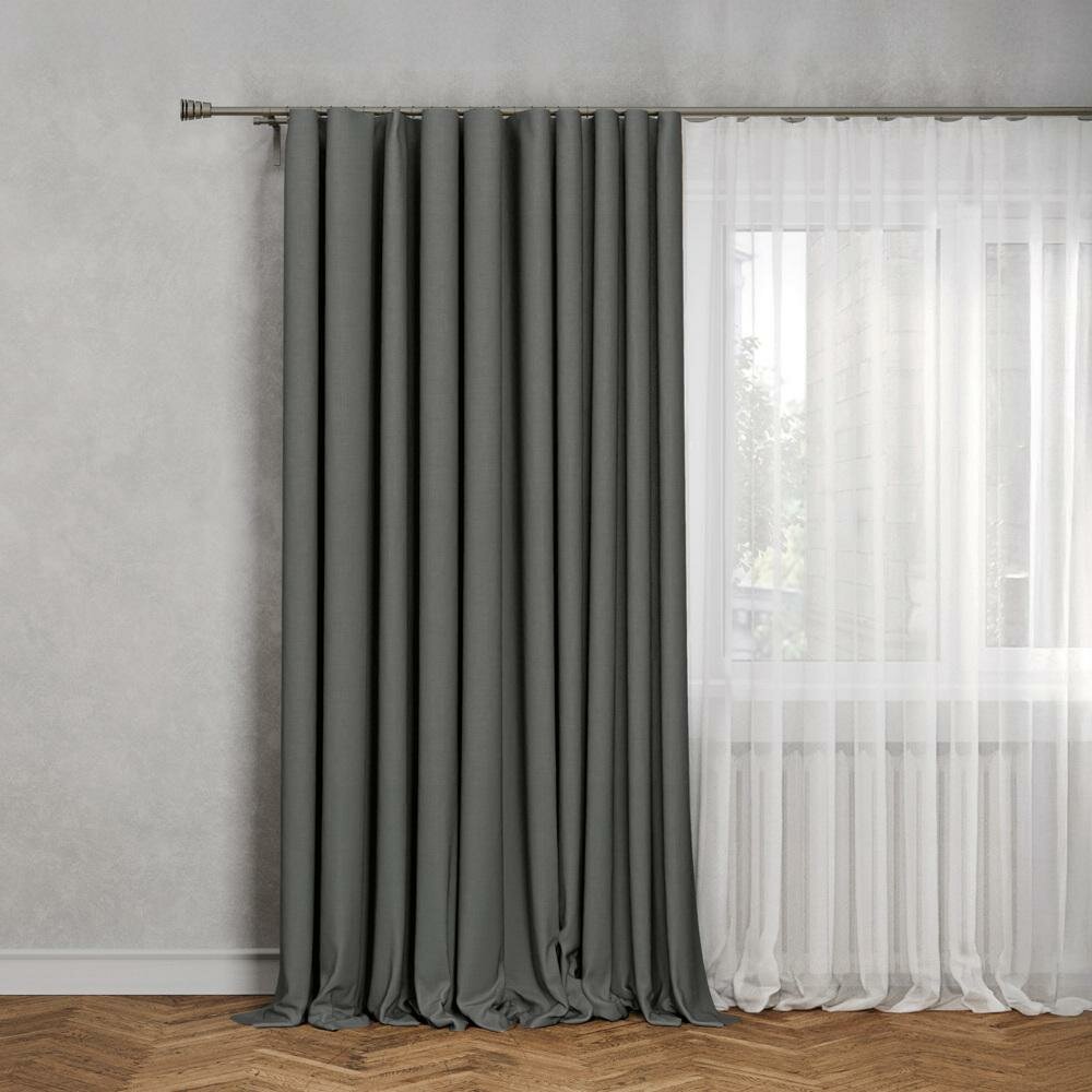 Штора на ленте со скрытыми петлями блэкаут KREAFORTA Plaga 200x300 см цвет графитовый