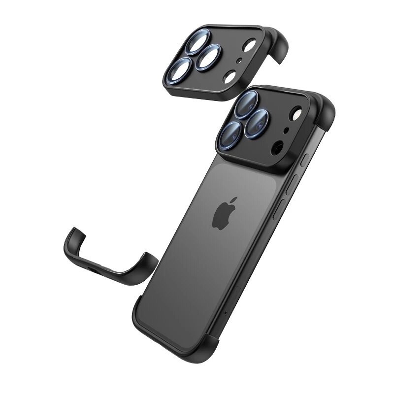 Безрамный чехол для защиты объектива камеры для iPhone 17 Air 16 Черный, black, iPhone 16 Pro Max