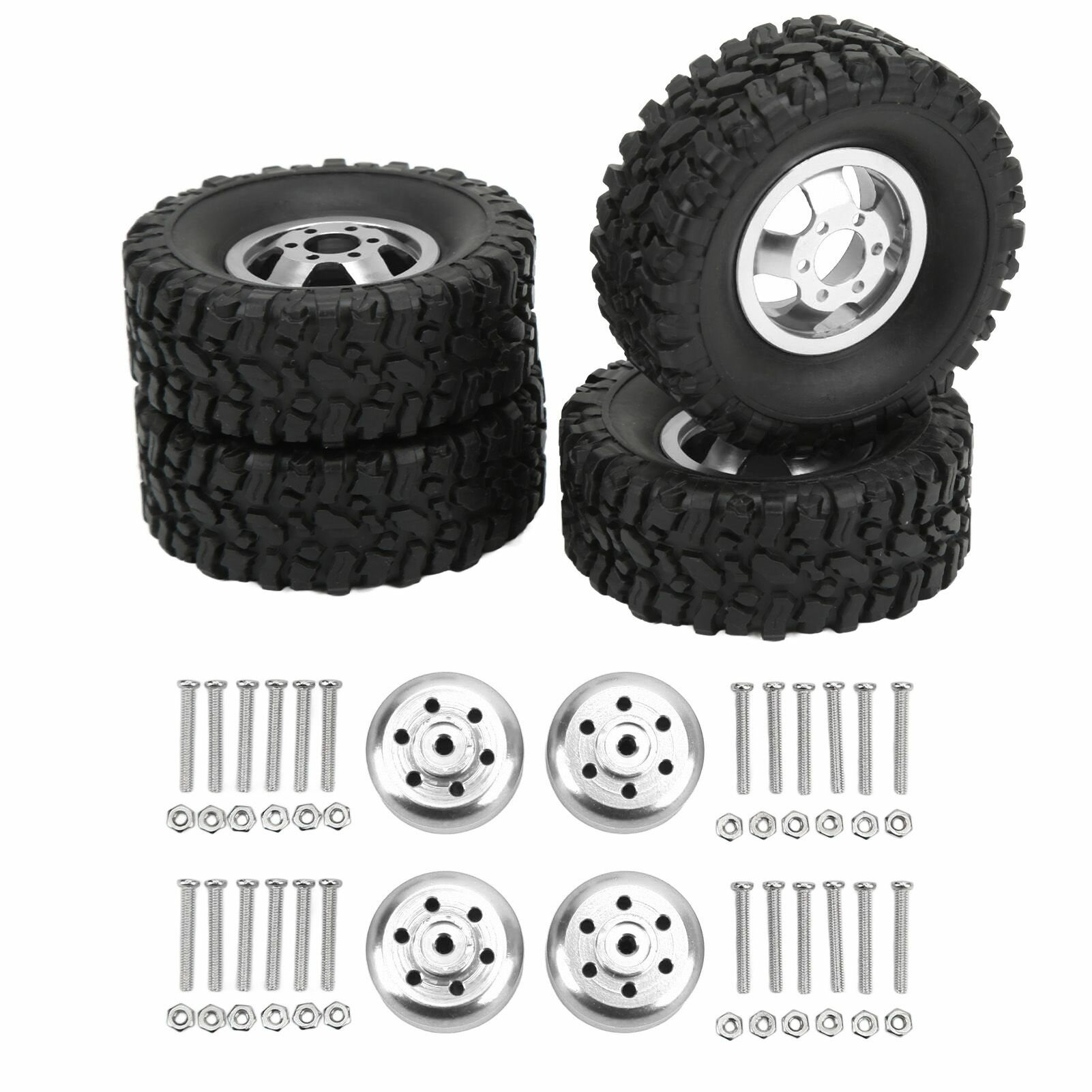 Резиновые шины 4WD, ступица колеса из алюминиевого сплава для WPL C14 C24 B14 B24 B16 B36 1/16, обновление радиоуправляемого автомобиля, серебристая часть