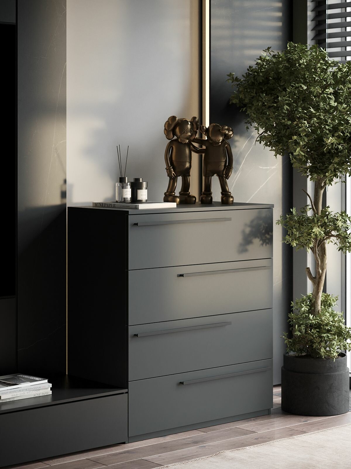 Комод SOHO для одежды, 4 ящика, цвет серый, габариты 80х90х40 см