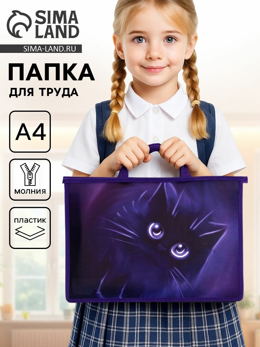 Папка школьная для труда, А4, пластиковая, 33.5х23.5х5.5 см Котик