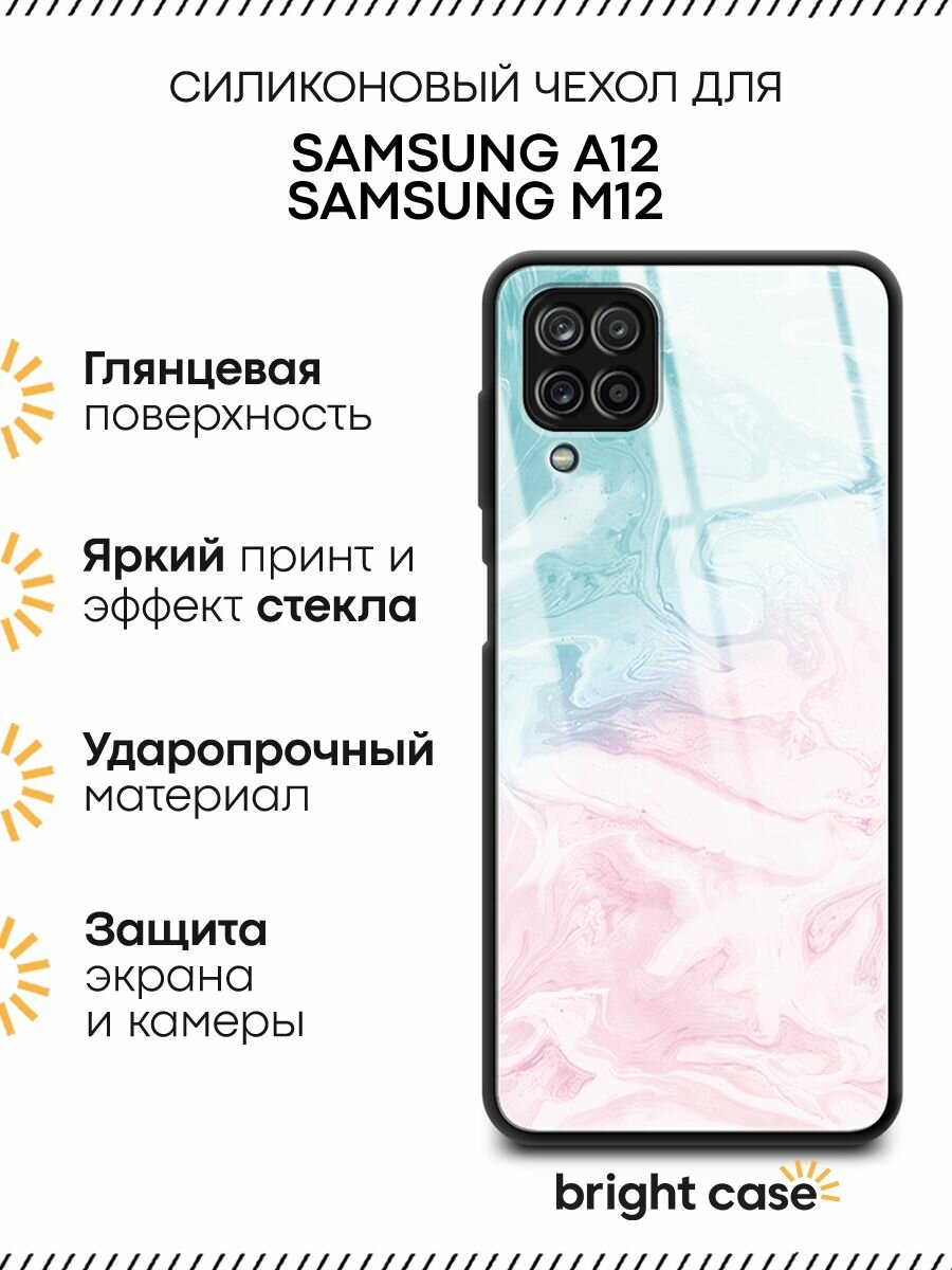 Чехол на Samsung Galaxy A12/M12 / Самсунг Галакси А12/М12 с принтом "Бирюзово-розовый мрамор"