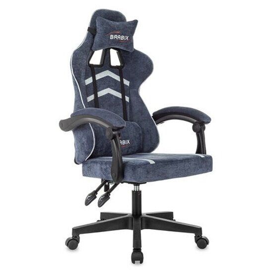 Кресло геймерское Brabix "Shooter GM-123", 2 подушки, ткань, синее/серое