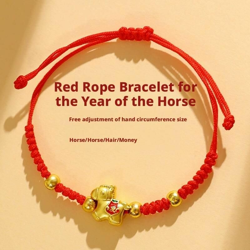 Красный браслет из веревки с изображением лошади