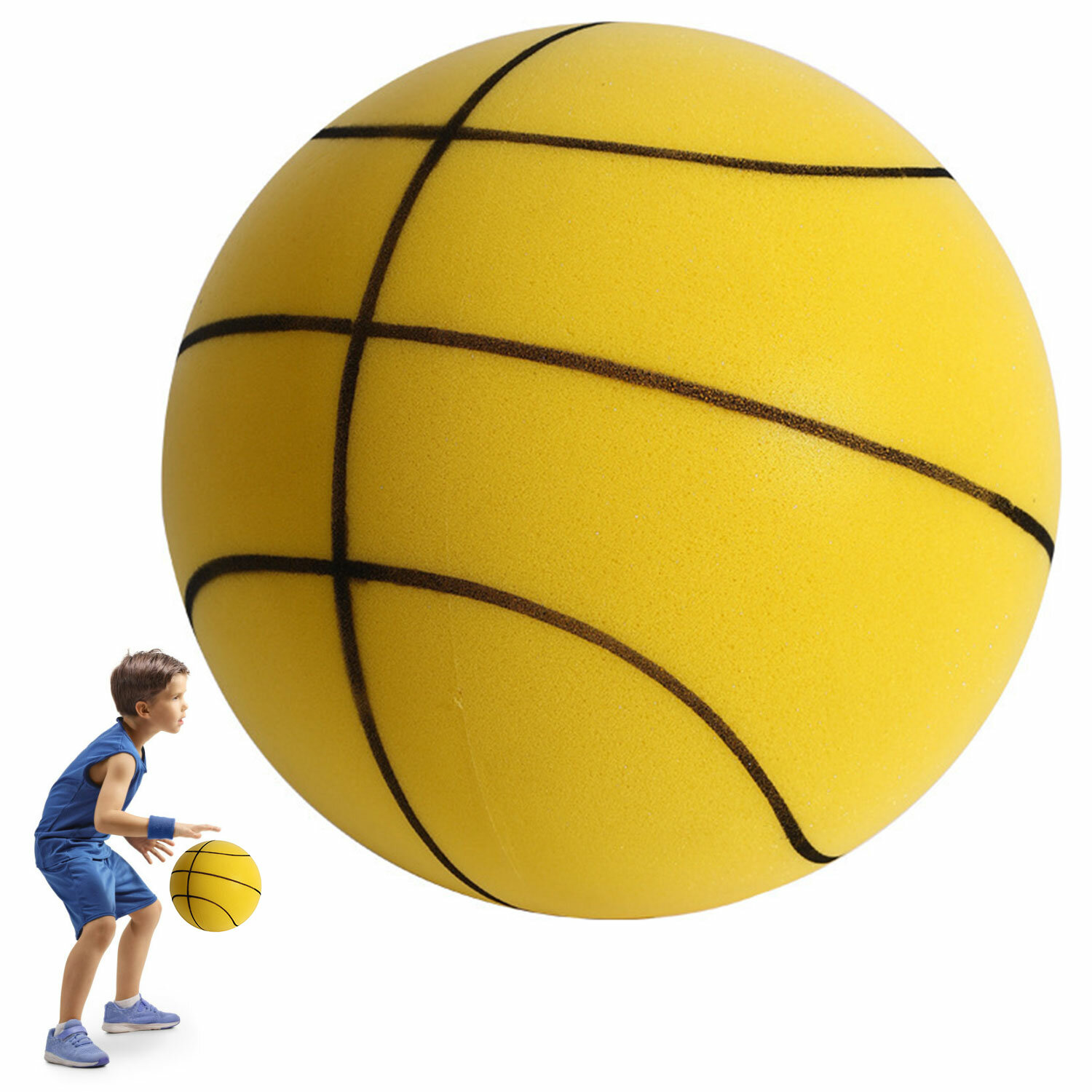 Quiet Basketball, 2024 New quiet Foam Basketball Lightweight Low Noise Basketball Foam Sports Balls, Uncoated High-Density Foam Ball Indoor Training Ball for Kids Indoor Activities, yellow, orange, blue, green, Medium 18 cm-No. 3 ball 140g, Large size
