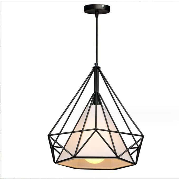 Железная люстра Diamond с тканевым абажуром, лампа E27