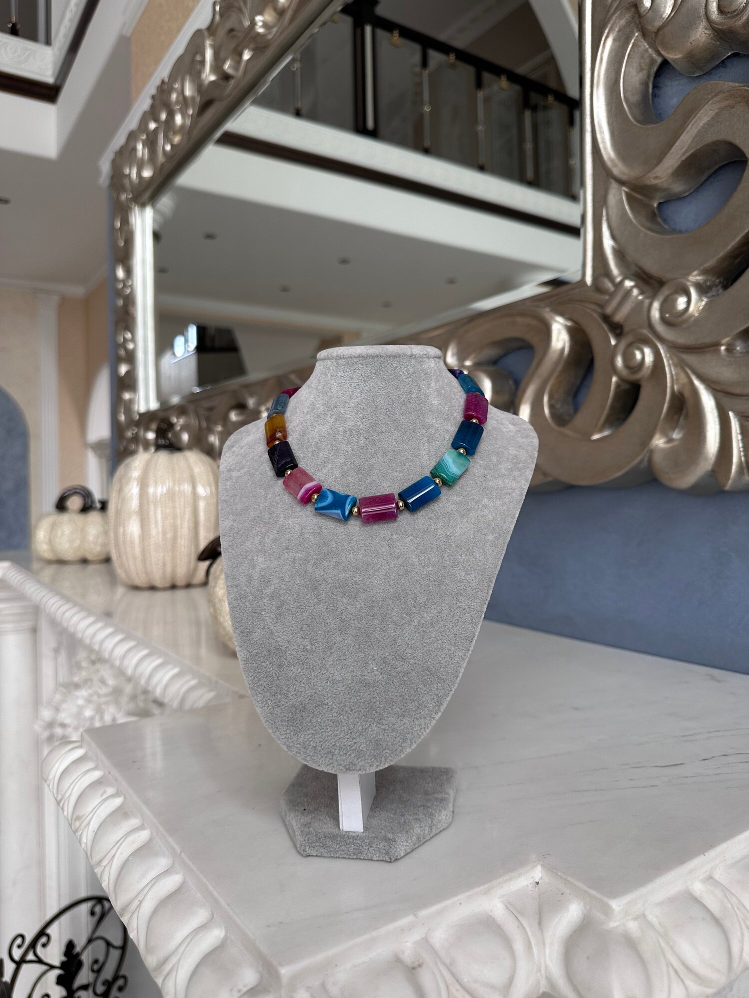 Колье Jewellery by Marina Orlova, агат, длина 38 см, мультиколор — фото 1