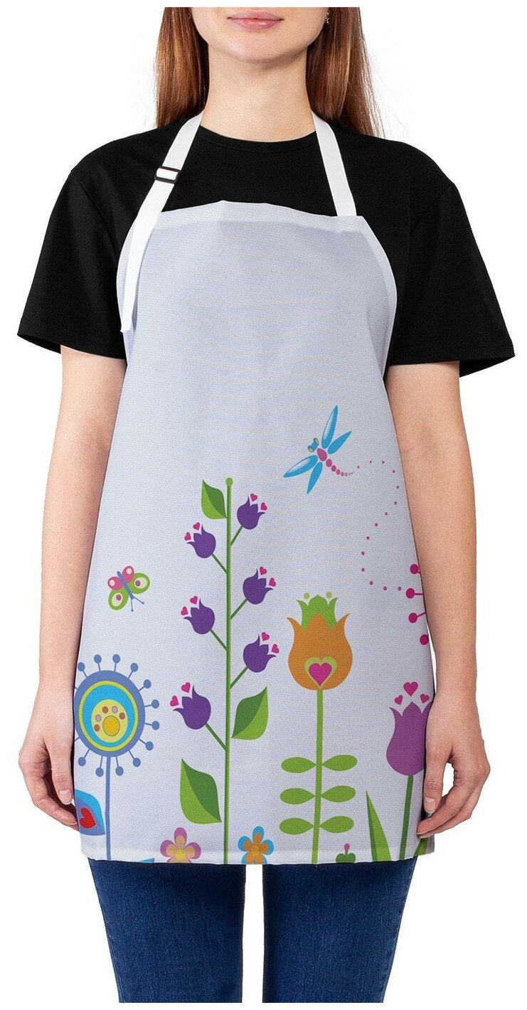 Фартук для кухни тканевый "Сказка с цветами" / водоотталкивающий, универсальный размер , JoyArty