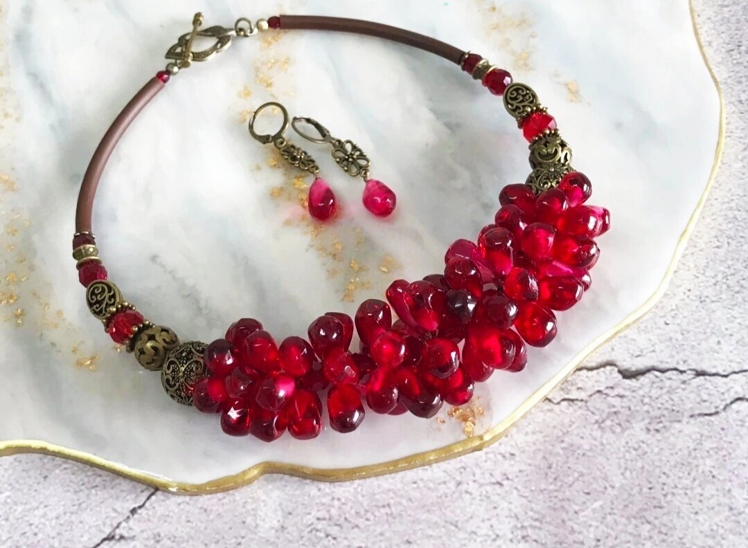 Комплект бижутерии: колье, серьги, полимерная глина