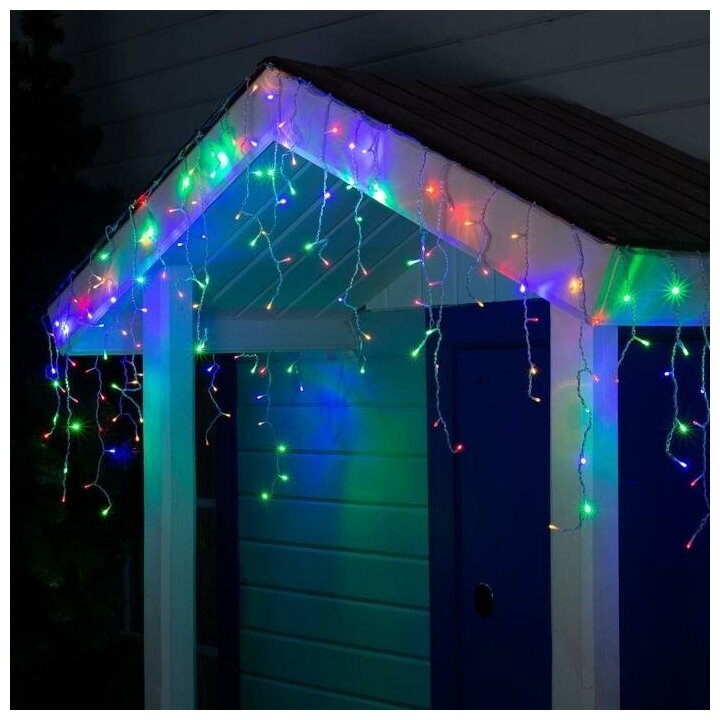 Гирлянда Бахрома 3×0.6 м, IP44, УМС, прозрачная нить, 160 LED, свечение мульти, 220 В