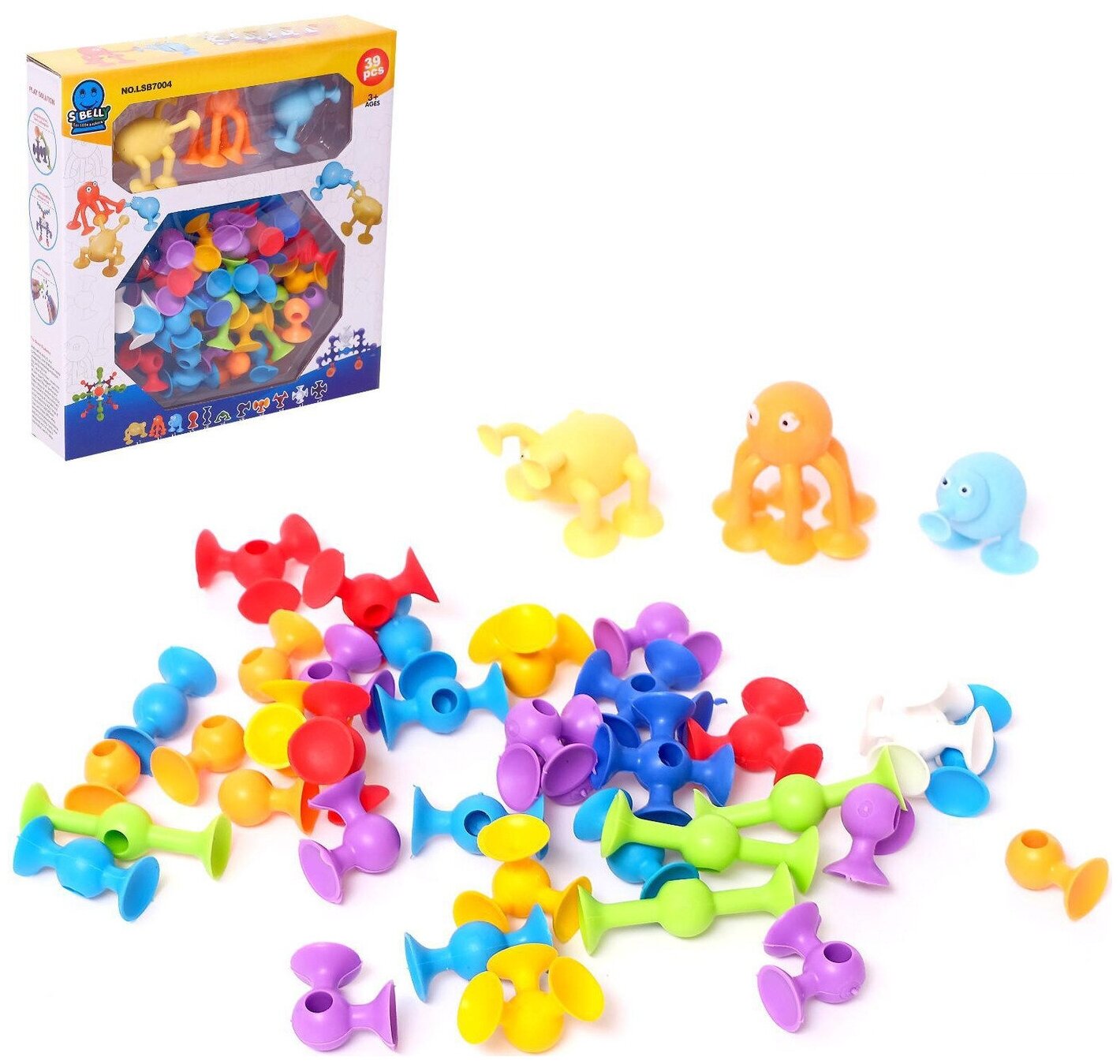 Мягкий игровой конструктор на присосках Sibelly, 39 мягких деталей, забавные присоски. Товар уцененный