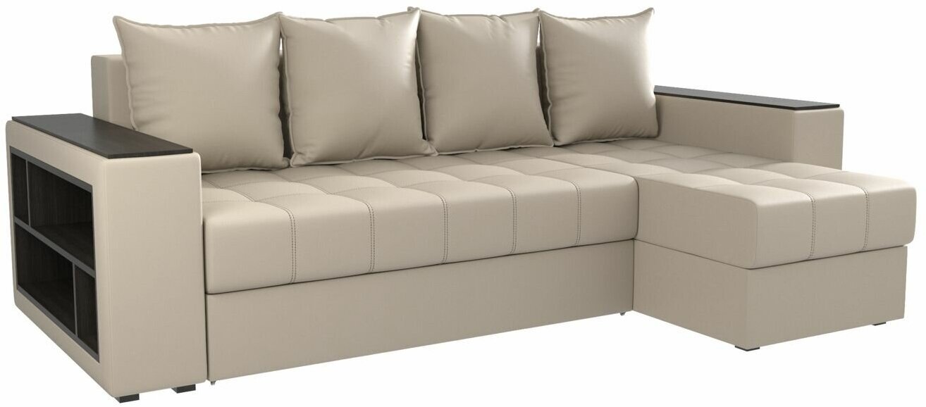 Угловой Диван Дубай М, Экокожа, Бежевый, Угол правый, Ящик для белья, 258х160х80см