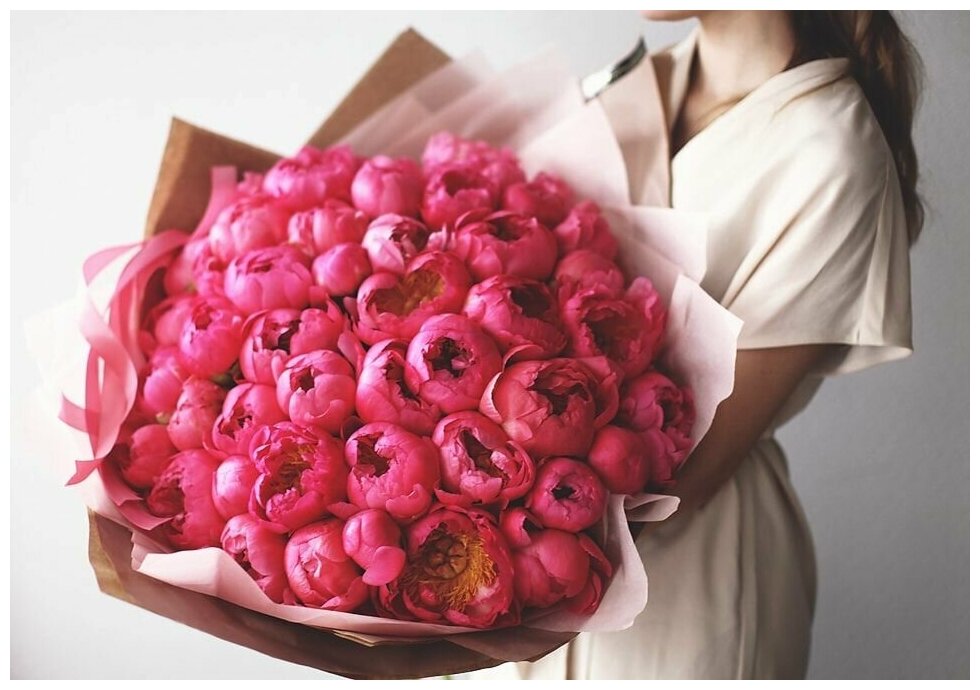 Букет Пионы коралловые, красивый букет цветов, пионов, шикарный, цветы премиум.