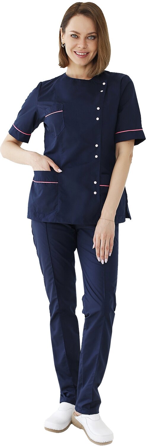 Медицинский костюм женский, ткань тиси, цвет т-синий/лаванда, размер 56/58