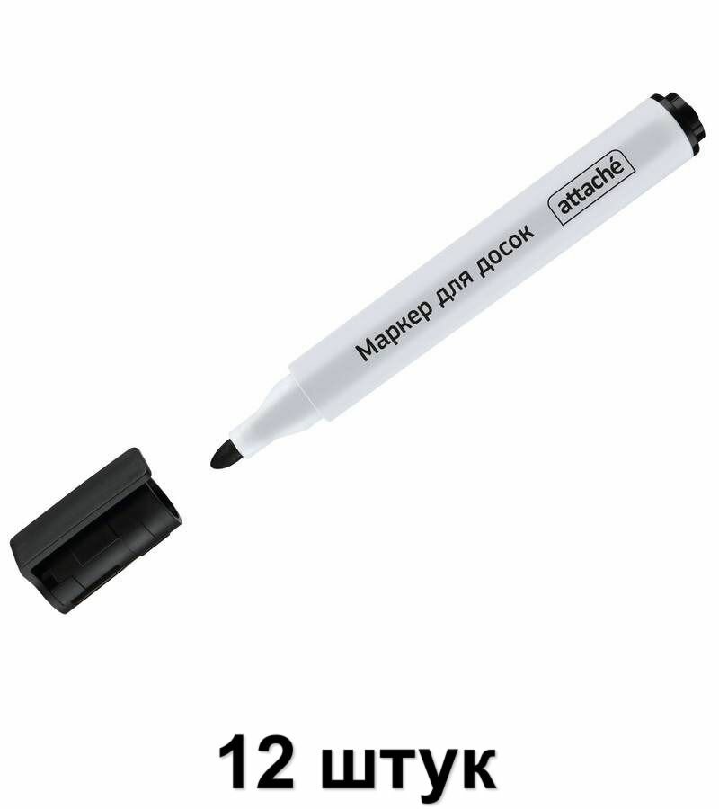 Attache/ Маркер для белых досок Accent черный, 1-5 мм, 12 шт