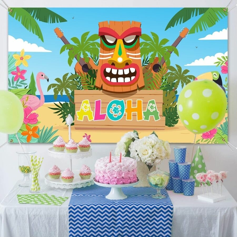 Баннер МаскаПати "Алоха Тики", гавайская вечеринка, баннерная ткань