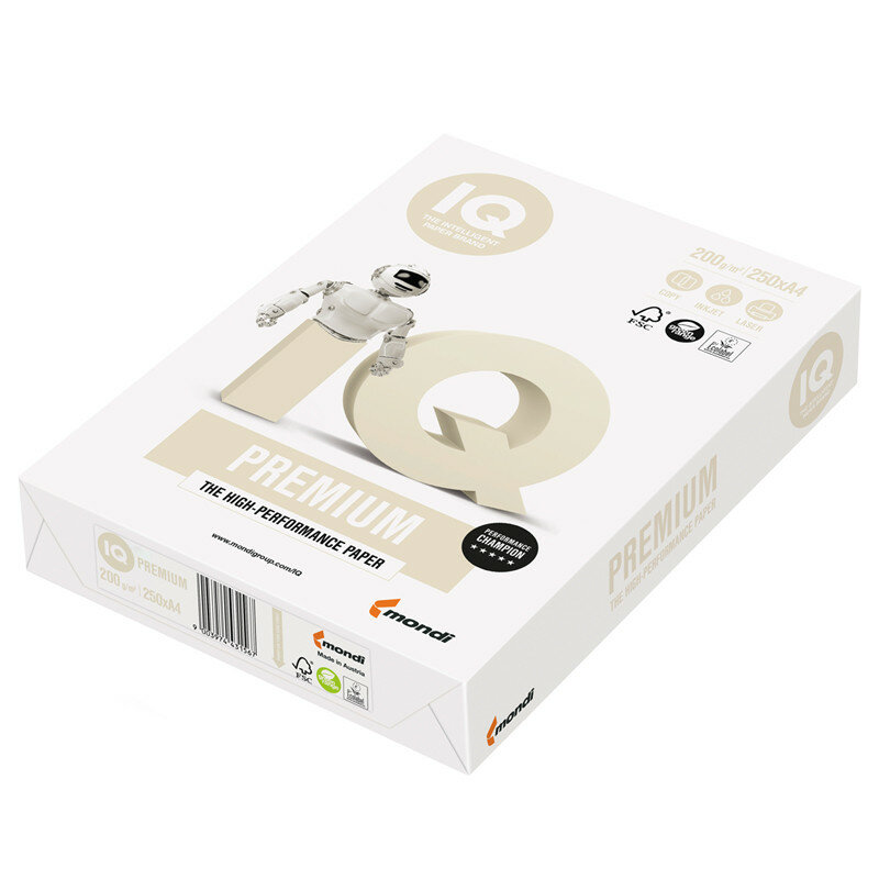 Бумага IQ "Premium" А4, 200г/м2, 250л, 172%, 298423