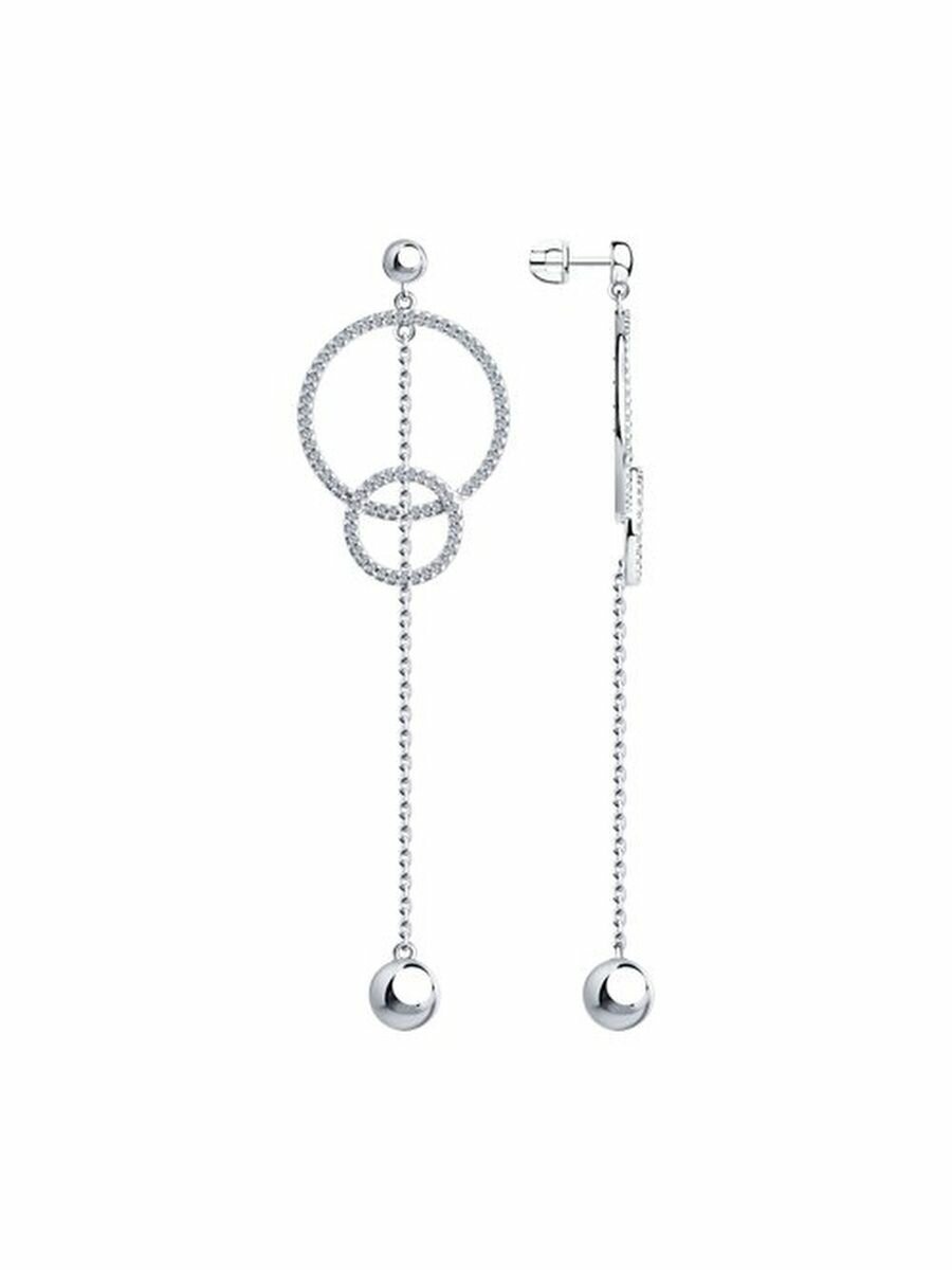 Серьги, серебро, 925 проба, родирование, фианит