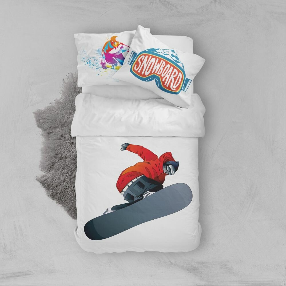 Арт комплект постельного белья Сноуборд, Семейный, наволочки 70/70