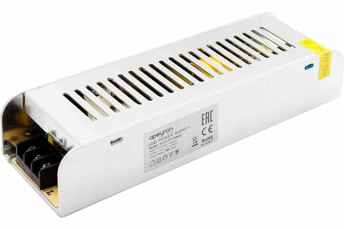 Apeyron Slim-Metal блок питания 12В 150Вт IP20 12.5A габариты 200x59x39 мм для систем